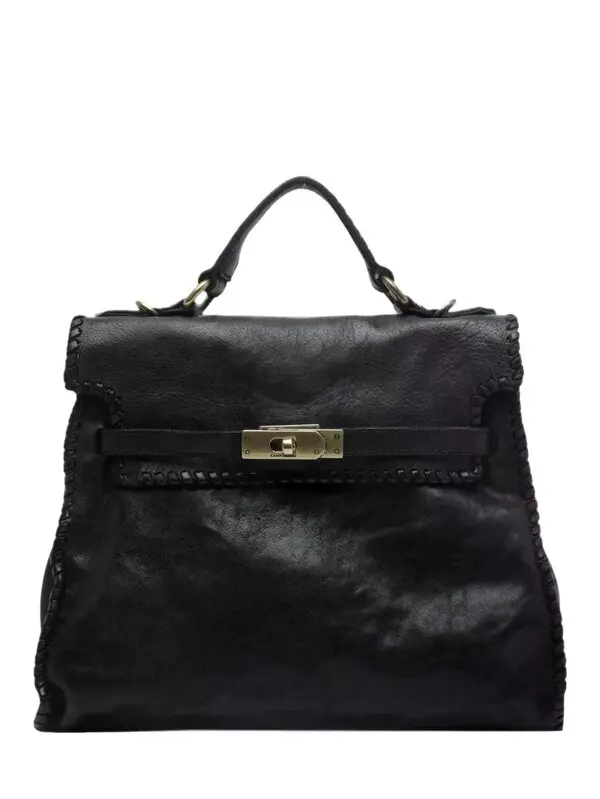 CAMPOMAGGI Ginevra Large Whipstitch-trim Calf Leather Shoulder Bag - Black