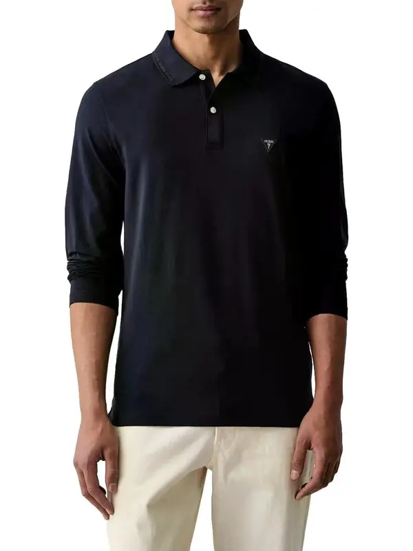 Guess Logo-embroidered Long-sleeve Polo Shirt - Blue
