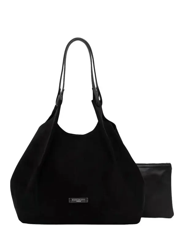 GIANNI CHIARINI Large Suede Tote Bag With Logo Patch - Black