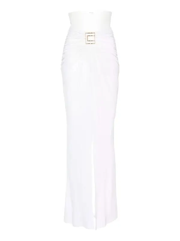 Elisabetta Franchi Logo Plaque Ruched Maxi Skirt - White