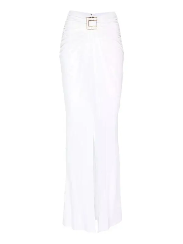 Elisabetta Franchi Logo Plaque Ruched Maxi Skirt - White