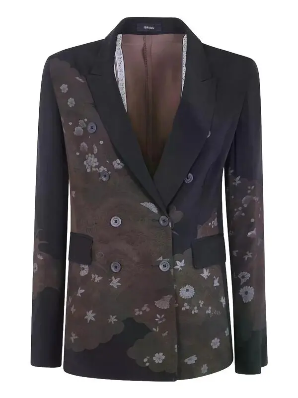 IBRIGU Floral Print Double-breasted Blazer - Black