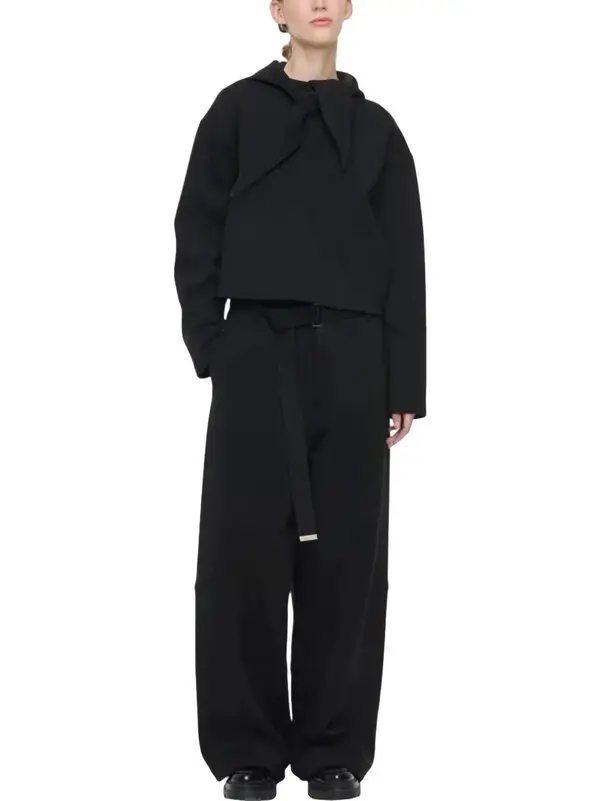 Plan C Cropped Hoodie With Scarf Collar - Black