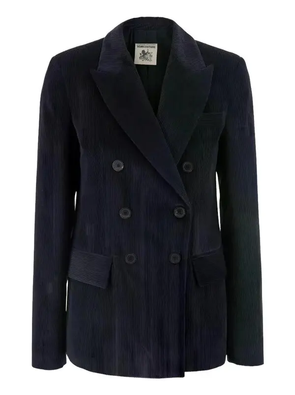 SEMICOUTURE Double-breasted Corduroy Jacket - Blue