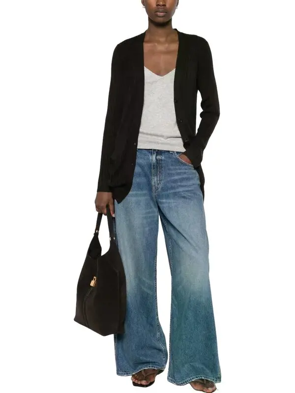 Eric Bompard Ribbed-knit V-neck Cardigan - Brown