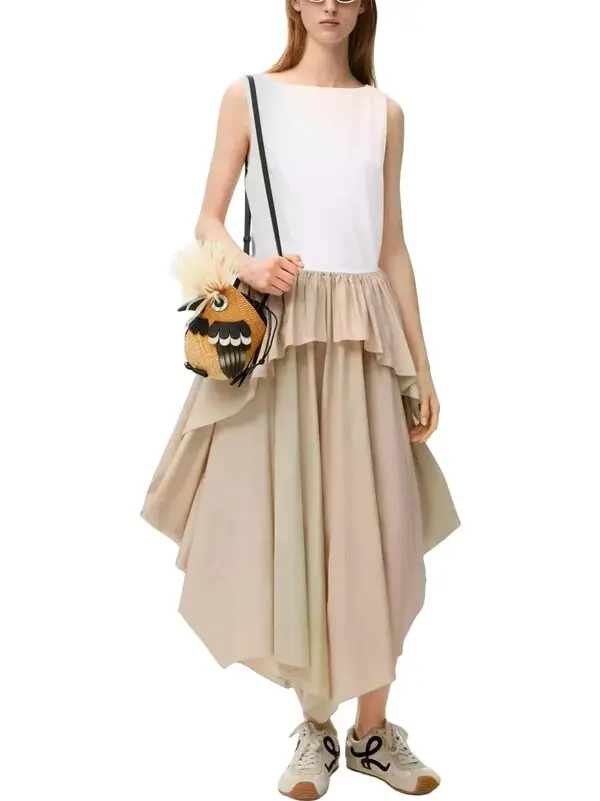 Loewe Sleeveless Ruffled Asymmetric Draped Skirt Dress - Neutrals
