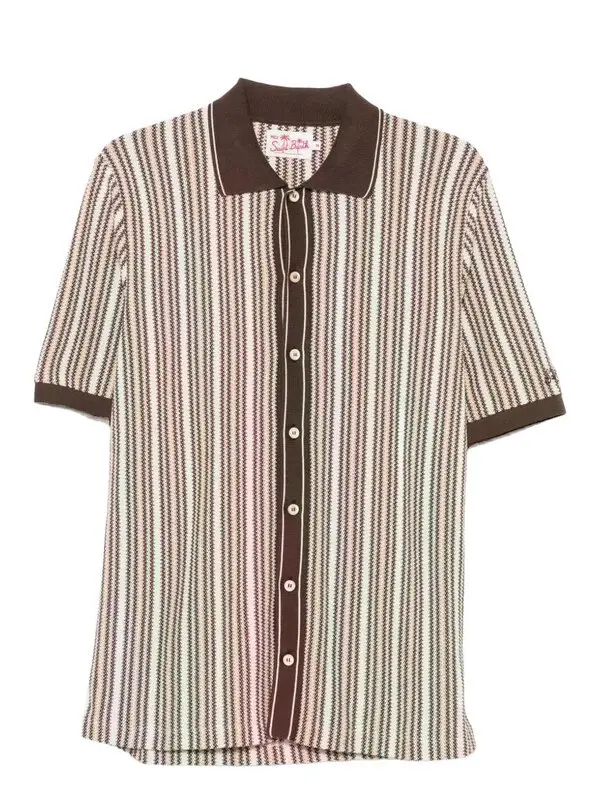 MC2 SAINT BARTH Marettimo Striped Knit Polo Shirt - Neutrals