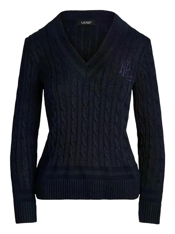 Ralph Lauren Cable Knit V-neck Sweater - Blue