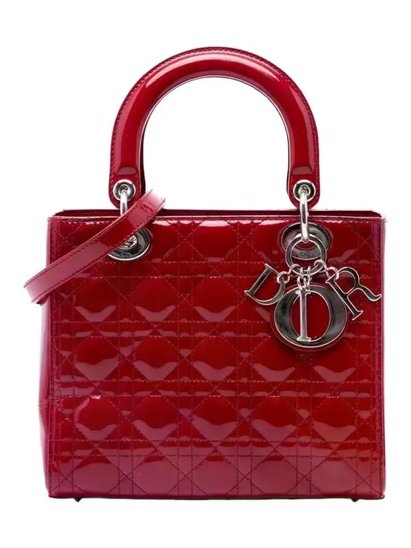 Dior Patent Cannage Lady Satchel - Red