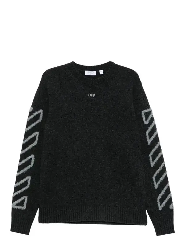 Off-White Long Sleeve Crew Neck Sweater With Embroidered Logo - Grey