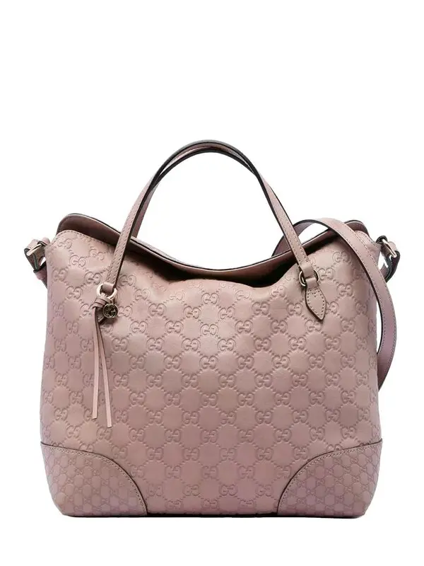 Gucci Embossed Leather Fold Over Tote Satchel - Pink