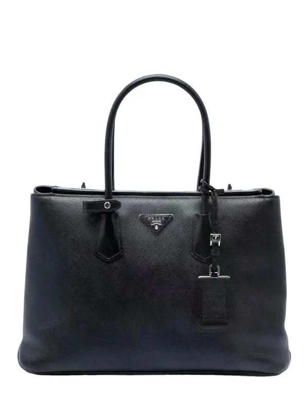 Prada Saffiano Leather Turnlock Satchel - Black