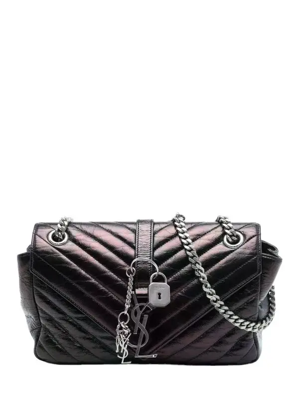 Saint Laurent Chevron Punk Chain Shoulder Bag - Black