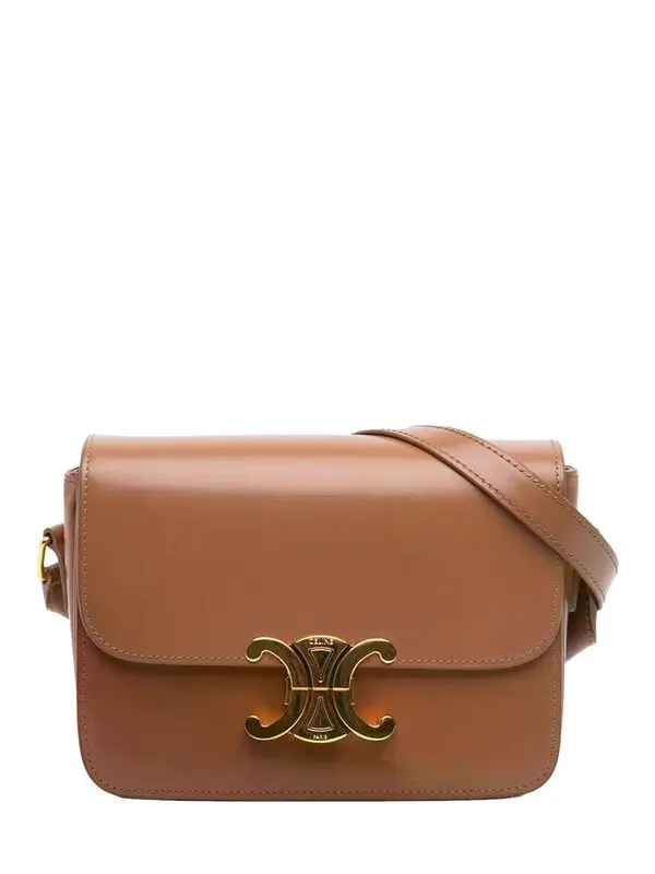 Celine 2024 Teen Shiny Calfskin Triomphe Crossbody Bag - Brown