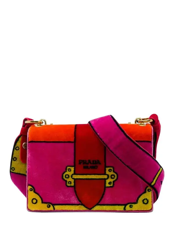 Prada Velluto Ricamo Trompe L'oeil Cahier Crossbody Bag - Pink