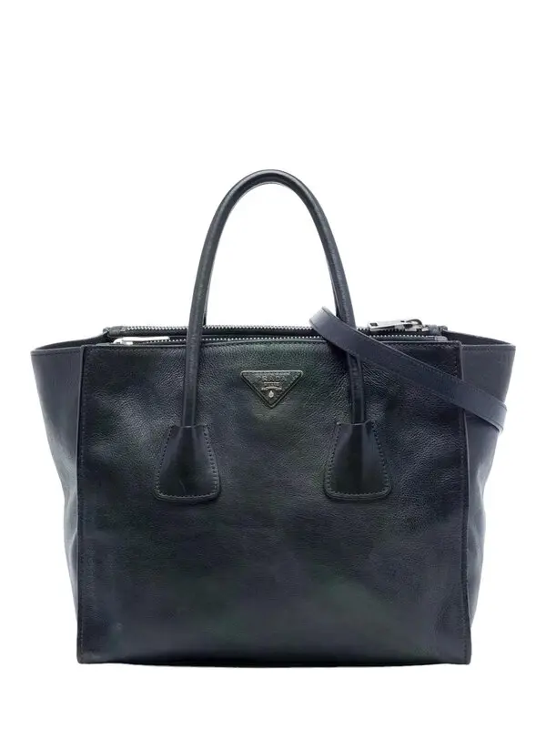 Prada Glace Calf Twin Pocket Double Handle Satchel - Black