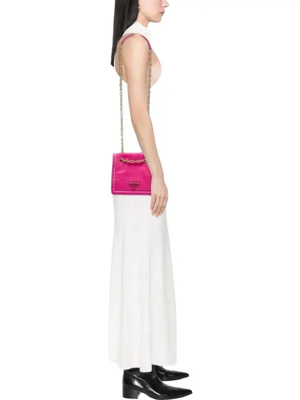 Prada 2013-2026 Small Tessuto Chain Flap Crossbody Bag - Pink