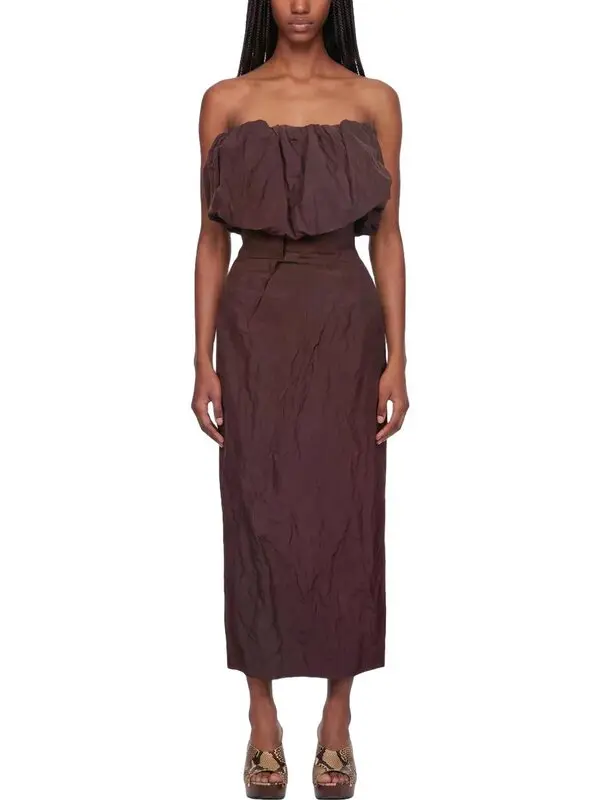 Magda Butrym Strapless Ruffled-bodice Midi Dress - Brown