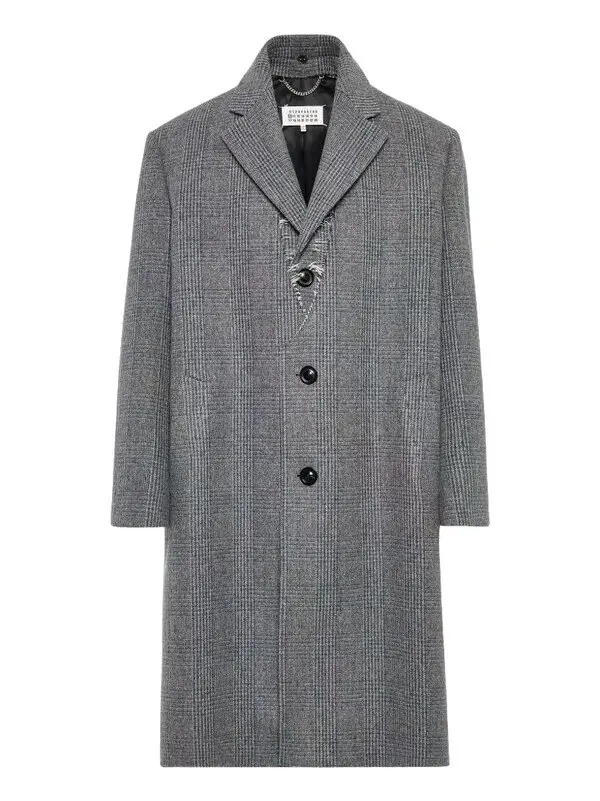 MAISON MARGIELA Checked Frayed Detail Coat - Grey