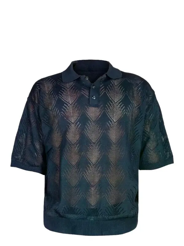 OFFICINA36 Chevron-knit Polo Shirt - Blue