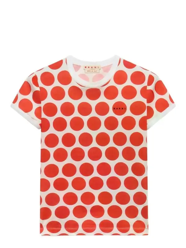 Marni Cotton T-shirt With Polka Rhythm Print - Red