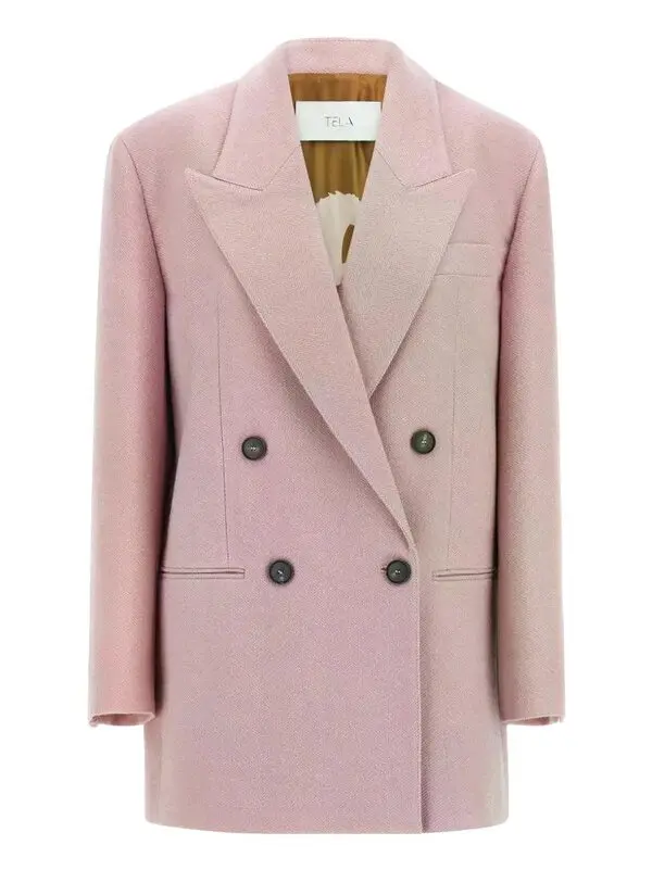 TELA Nomade Herringbone Double-breasted Blazer - Pink