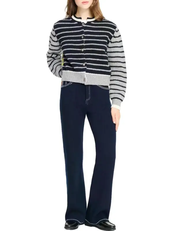 BARRIE Striped Chunky-knit Cardigan - Grey