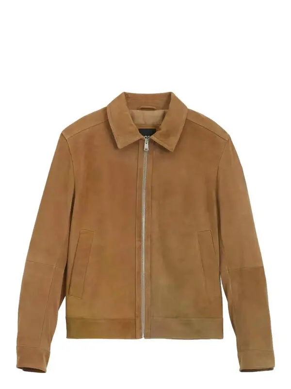 BOSS Suede Leather Zip-up Jacket - Neutrals