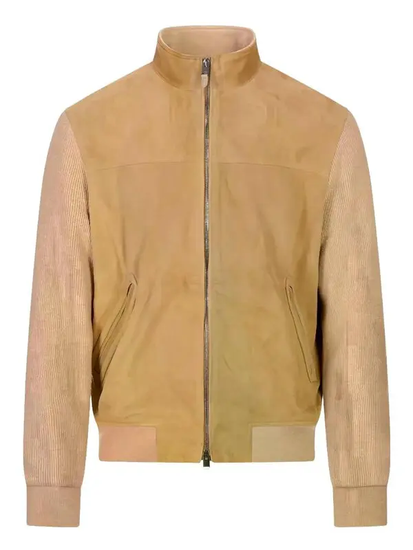 Canali Suede-panelled Ribbed-knit Jacket - Brown