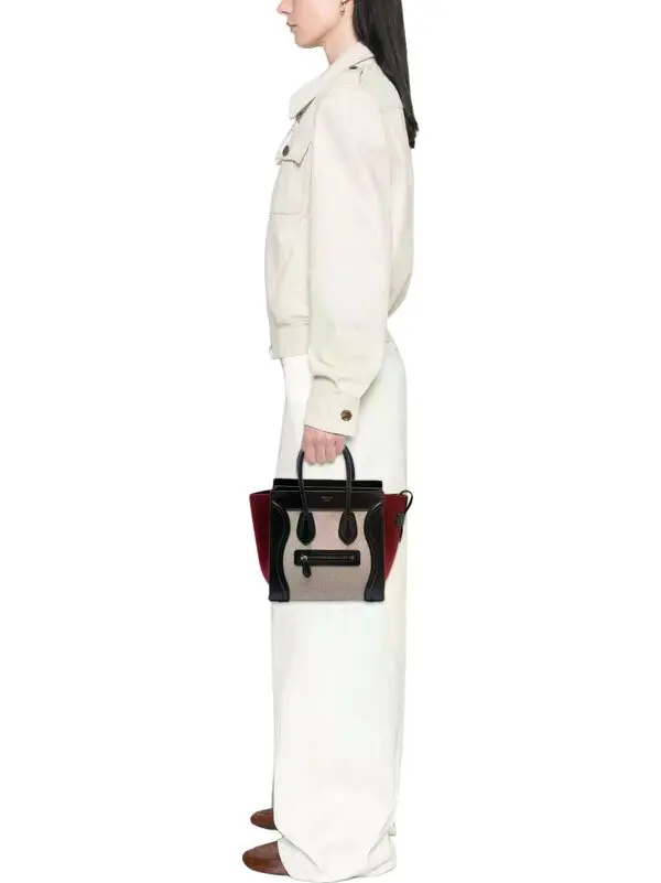 Celine 2015 Micro Tricolor Felt Wool And Calfskin Luggage Tote Bag - Black