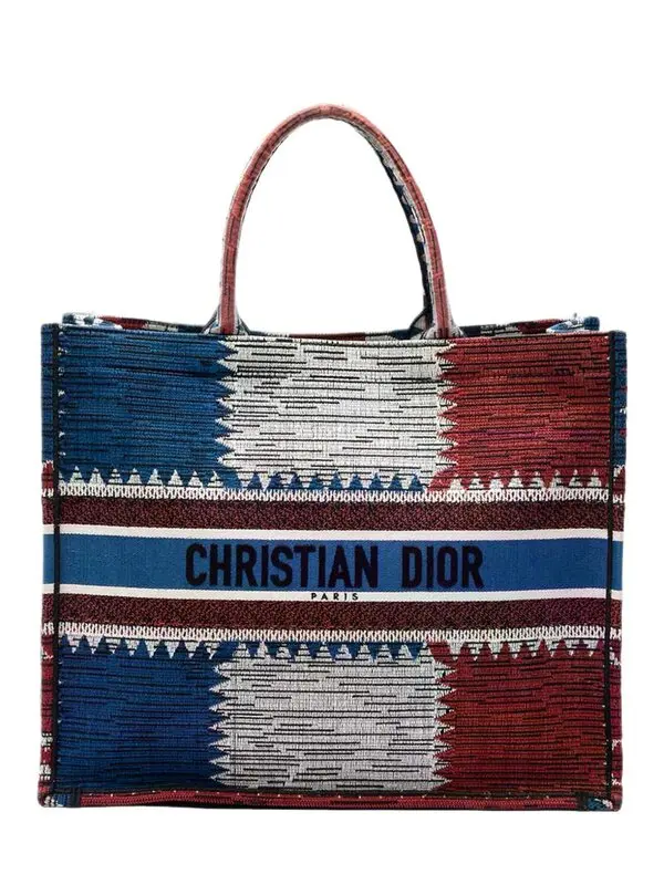 Dior Large Canvas French Flag Book Tote Bag - Blue
