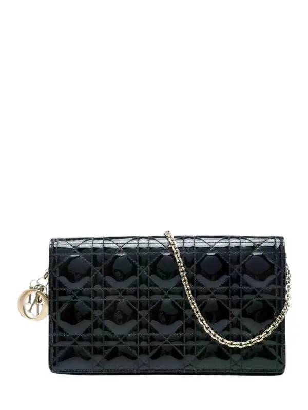 Dior Patent Cannage Lady Chain Convertible Clutch - Black