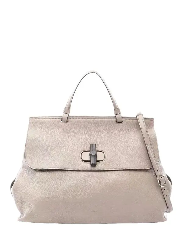 Gucci Calfskin Bamboo Satchel - Neutrals