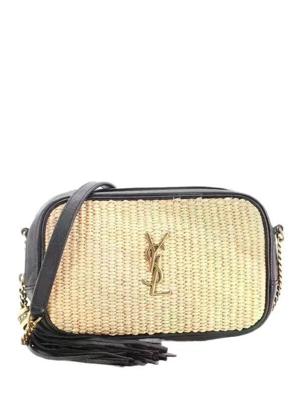Saint Laurent Lou Camera Bag Woven Raffia Mini Crossbody Bag - Neutrals