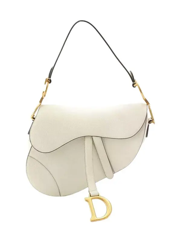 Dior Grained Calfskin Saddle Bag Shoulder Bag - White