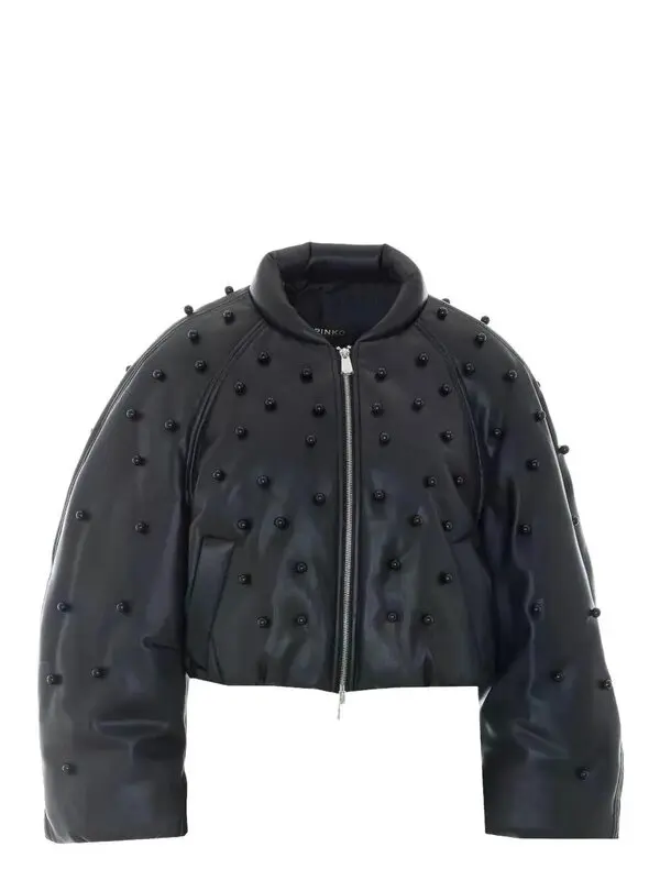 Pinko Bead-embellished Leather-effect Cropped Jacket - Black