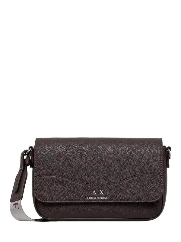 Armani Exchange Textured Crossbody Bag With Logo Print Strap - Brown