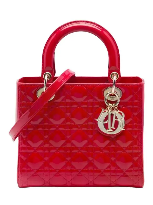Dior Medium Patent Cannage Lady Satchel - Red