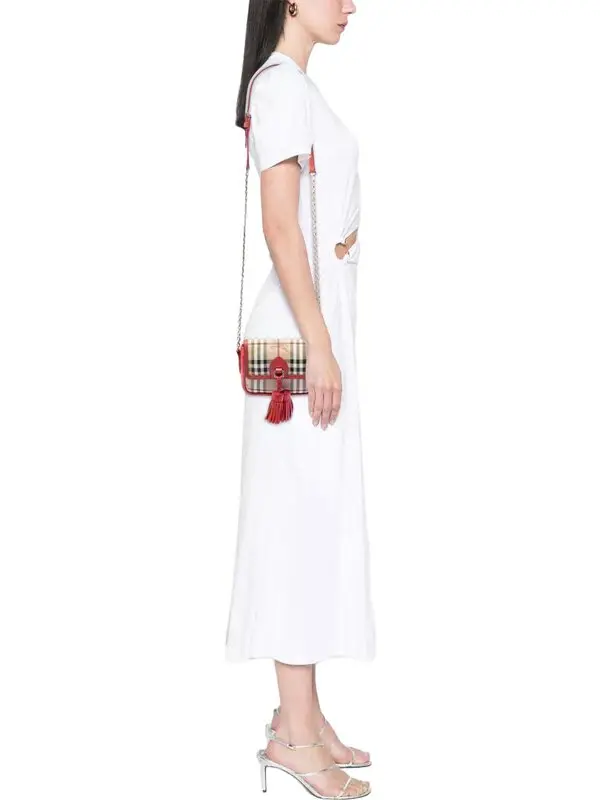Burberry Mini Haymarket Check Coated Canvas Crossbody Bag With Tassel Detail - Neutrals