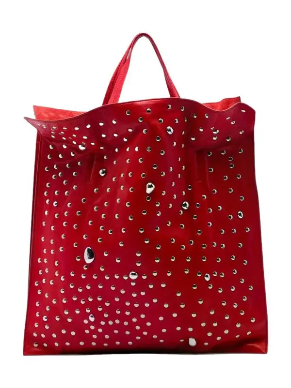 Celine 2017 Studded Lambskin Cabas Tote Bag - Red