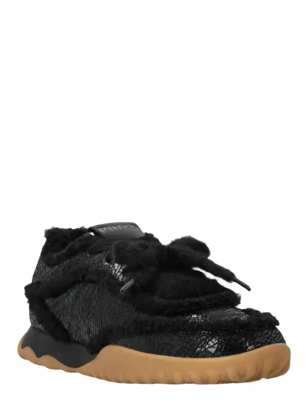 Pinko Shearling Trim Crackle Effect Sneakers - Black