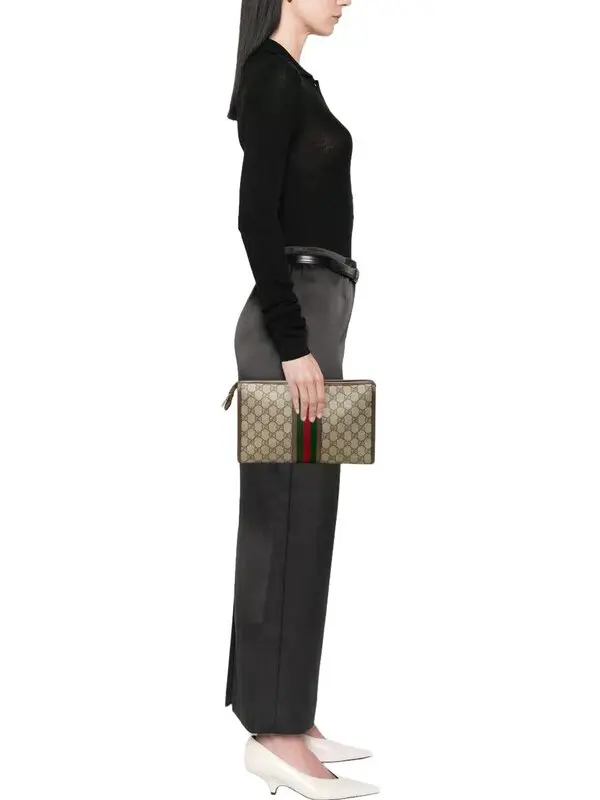 Gucci Ophidia Gg Supreme Web Clutch Bag - Brown