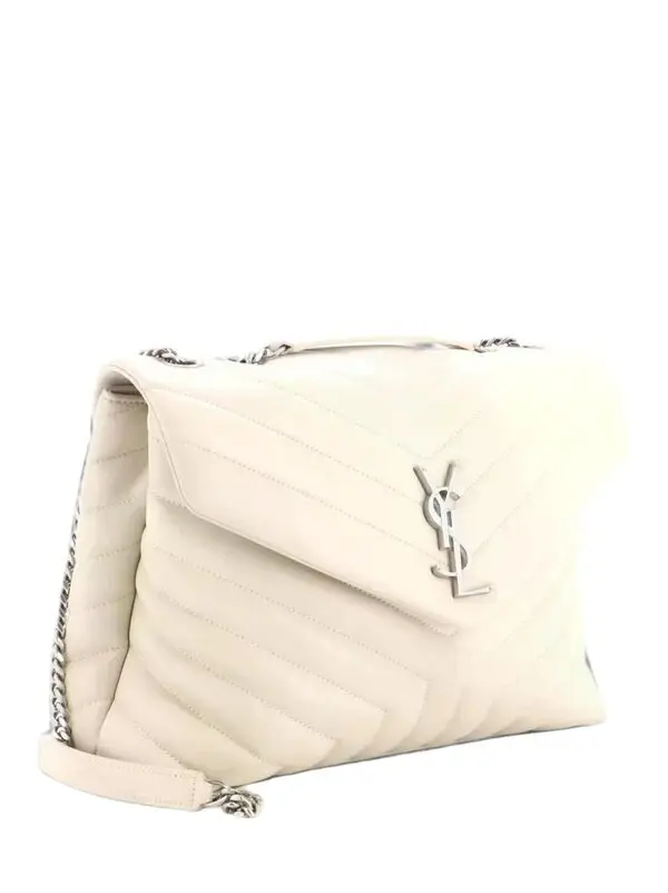 Saint Laurent Loulou Matelasse Chevron Leather Medium Shoulder Bag - White