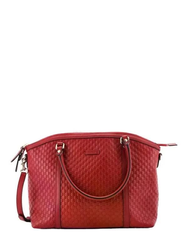 Gucci Britt Convertible Dome Microssima Leather Medium Satchel - Red