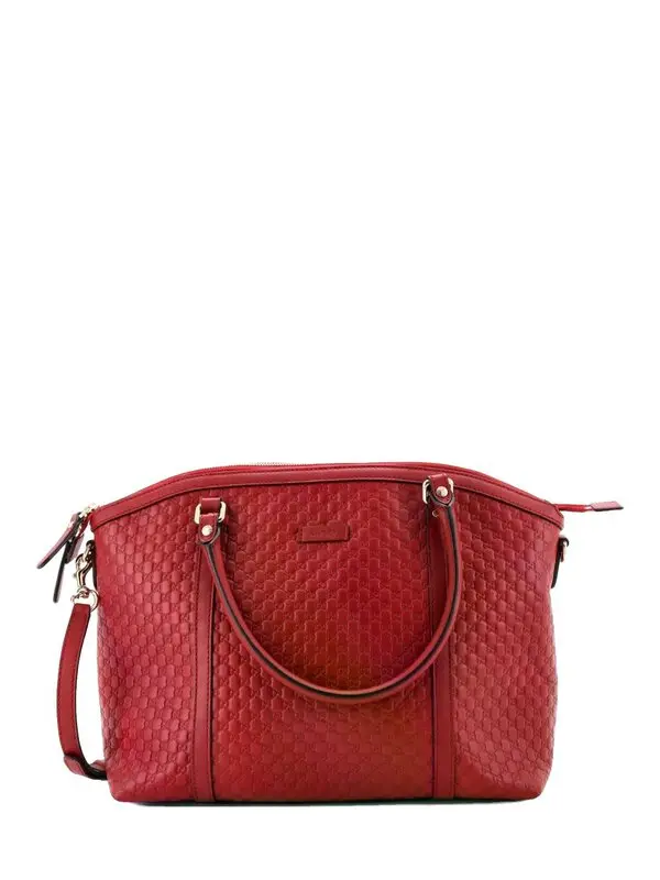 Gucci Britt Convertible Dome Microssima Leather Medium Satchel - Red