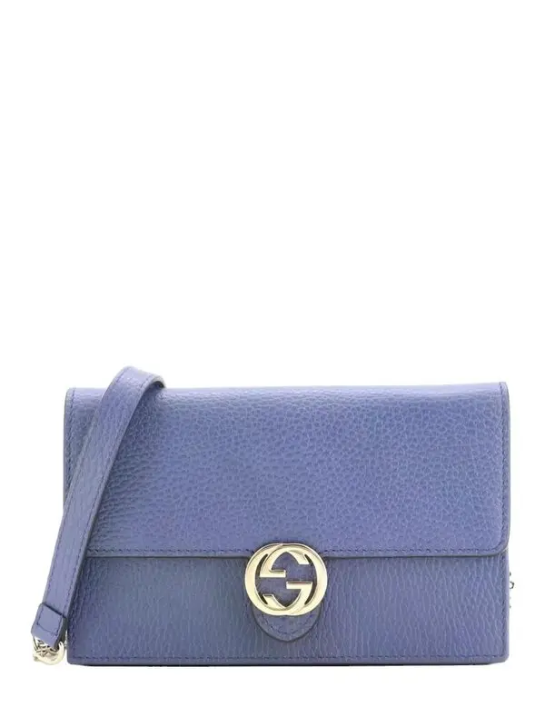 Gucci Interlocking Wallet On Chain Leather Crossbody Bag - Blue