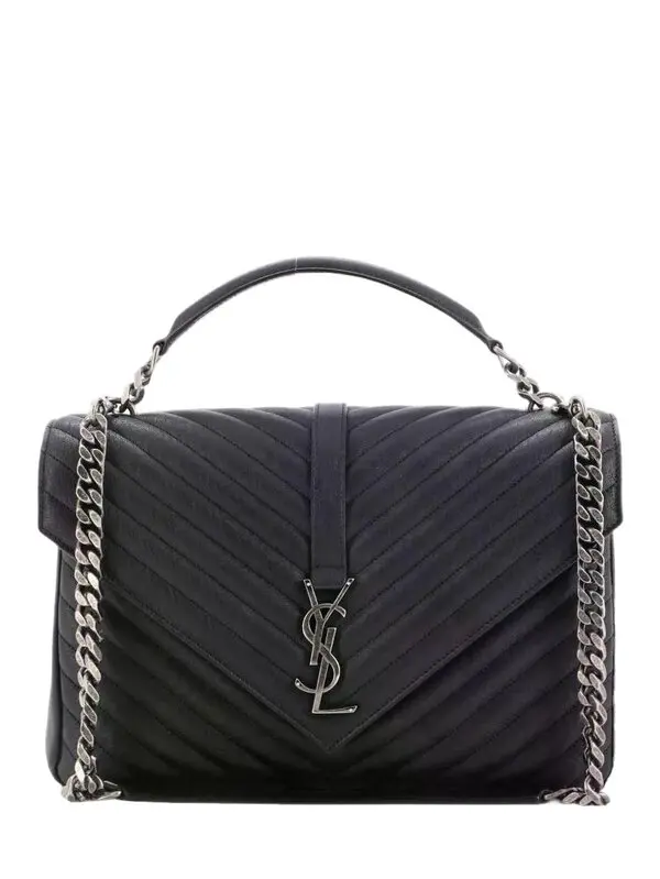 Saint Laurent Classic Monogram College Bag Matelasse Chevron Leather Large Shoulder Bag - Black