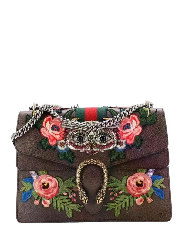 Gucci Web Dionysus Bag Embellished Leather Medium Shoulder Bag - Brown