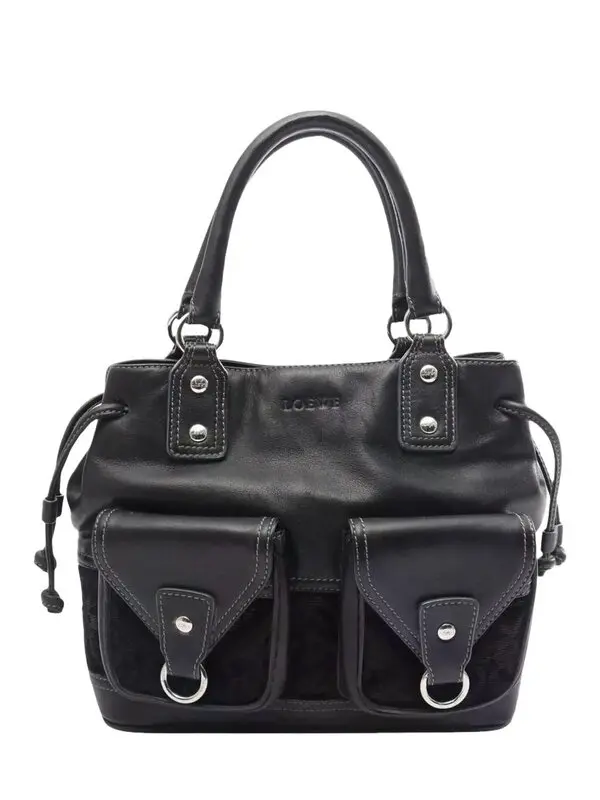 Loewe Calfskin And Suede Anagram Pocket Tote Bag - Black