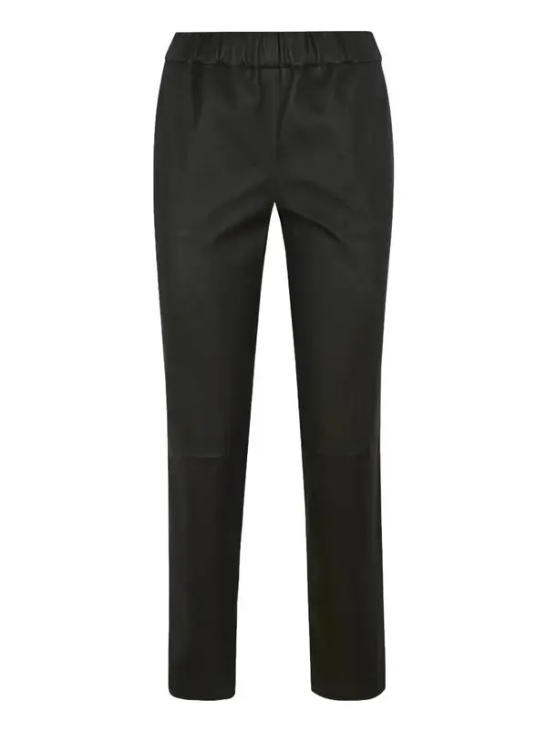 ENES Elasticated Waist Leather Trousers - Black